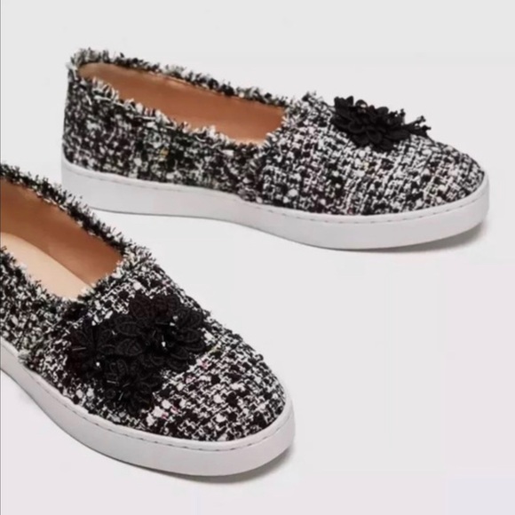 Zara | Shoes | Zara Tweed Embellished Slip On Sneakers | Poshmark